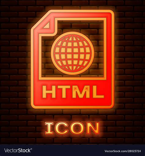 Glowing Neon Html File Document Download Html Vector Image