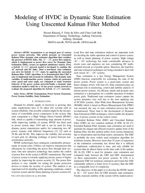 Modeling Of Hvdc In Dynamic State Estimation Using Unscented Kalman