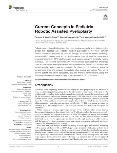 Pdf Current Concepts In Pediatric Robotic Assisted Pyeloplasty