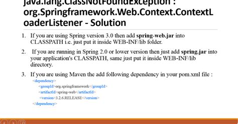 Solved Javalangclassnotfoundexception Orgspringframeworkweb
