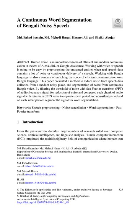 PDF A Continuous Word Segmentation Of Bengali Noisy Speech
