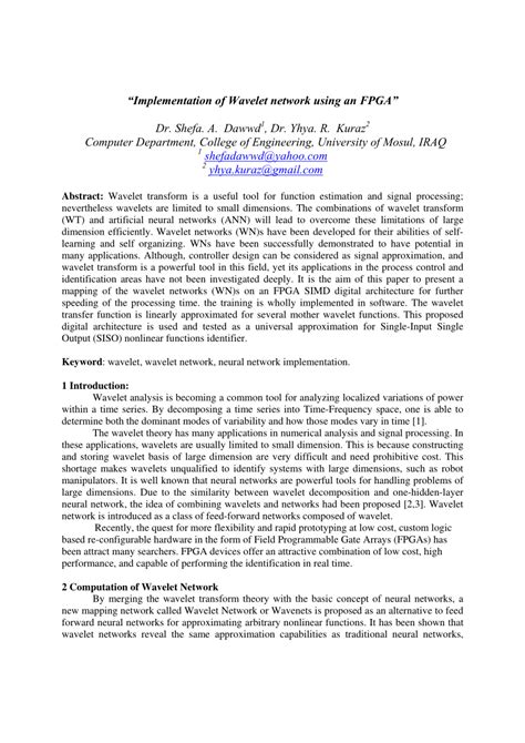 Pdf Implementation Of Wavelet Network Using An Fpga