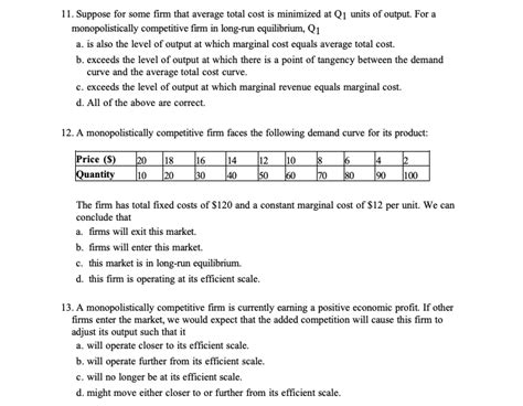Solved 11 Suppose For Some Firm That Average Total Cost Is