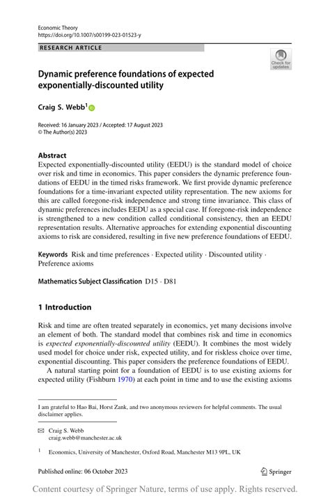 Pdf Dynamic Preference Foundations Of Expected Exponentially