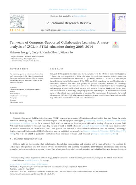 Pdf Ten Years Of Computer Supported Collaborative Learning A Meta Analysis Of Cscl In Stem