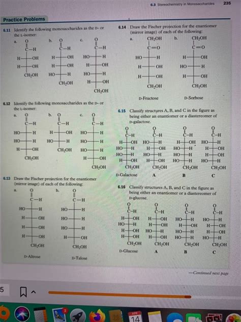 Solved 6 3 Stereochemistry In Monosaccharides 235 6 14 Draw