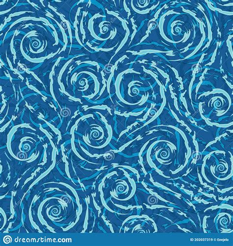 Blue Smooth Lines And Spirals With Torn Edges Vector Seamless Pattern On A Blue Background
