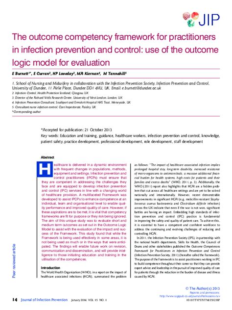 Pdf The Outcome Competency Framework For Practitioners In Infection