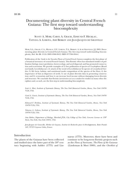 Pdf Documenting Plant Diversity In Central French Guiana The First