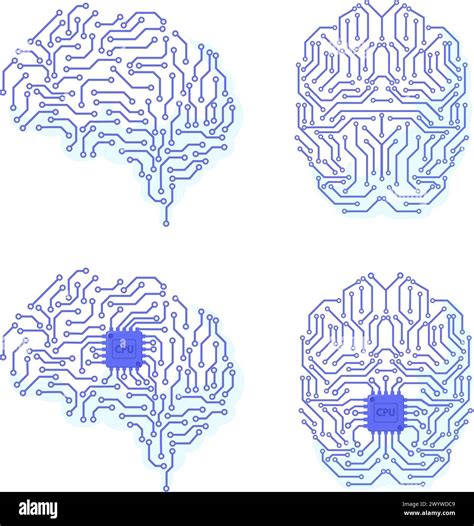 Electric circuit brain. Brains synapses electrons microchip circuit pathway line, electricity ...