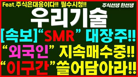 우리기술 주가 전망 속보 Smr 대장주 국책과제 3년연속선정 외국인 지속매수중 이구간 쓸어담아라 우리기술 우리기술주가 우리기술주가전망 주식선생한