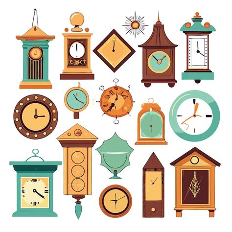 A Collection Of 18 Different Types Of Clocks Premium Ai Generated Vector