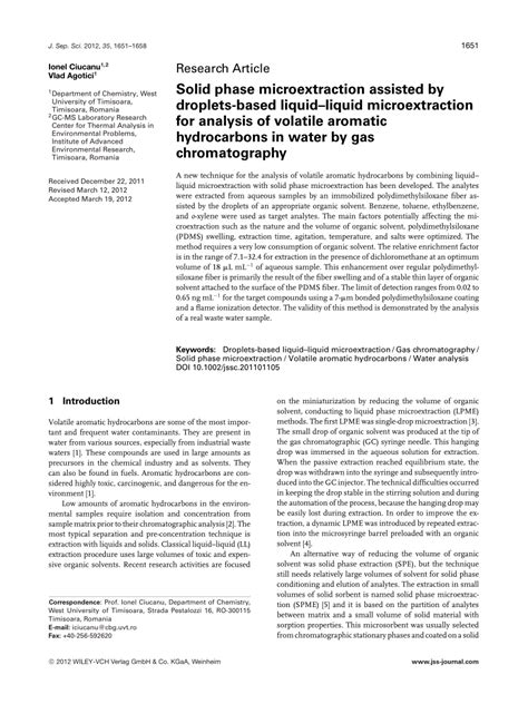 Pdf Solid Phase Microextraction Assisted By Droplets‐based Liquid Liquid Microextraction For