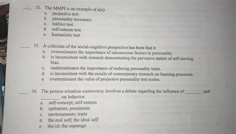 Solved 32 The Mmpi Is An Example Of A N A Projective