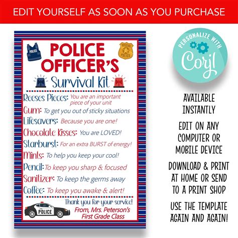 Editable Police Survival Kit Tag Police Officer T Idea Police
