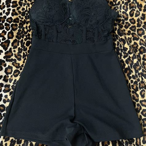 Super Cute Black Romper With Lace Detail Size Depop