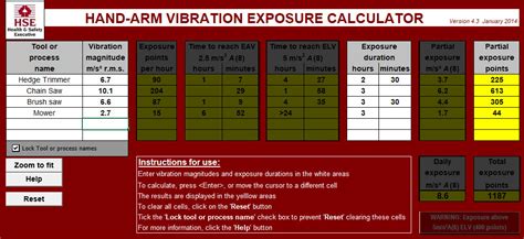Hse Hand Arm Vibration Exposure Calculator Example 01 Essel Acoustics Essel Acoustics