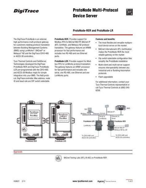 ProtoNode Multi Protocol Device Server Tyco Thermal Controls