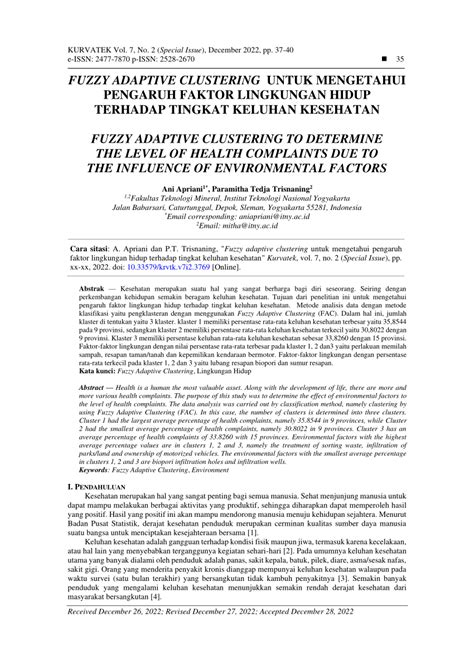 Pdf Fuzzy Adaptive Clustering Untuk Mengetahui Pengaruh Faktor