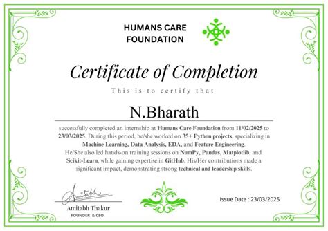 machinelearning datascience python internship eda featureengineering… n bharath