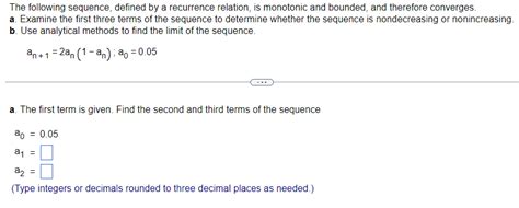 Solved The Following Sequence Defined By A Recurrence
