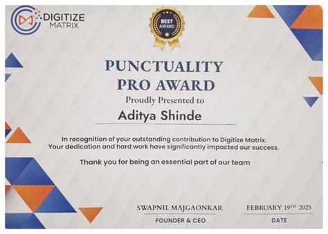 Grateful Punctualityproaward Digitizematrix Webdeveloper Teamwork Aditya Shinde