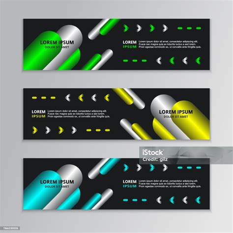 빛나는 네온 현대 디자인 배경 벡터와 검은 색 추상 모양 배너 템플릿의 집합 0명에 대한 스톡 벡터 아트 및 기타 이미지 0명 3차원 형태 개념 Istock