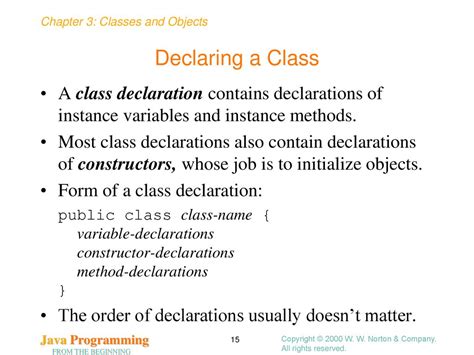 Classes And Objects Chapter 3 Copyright © 2000 W W Norton And Company