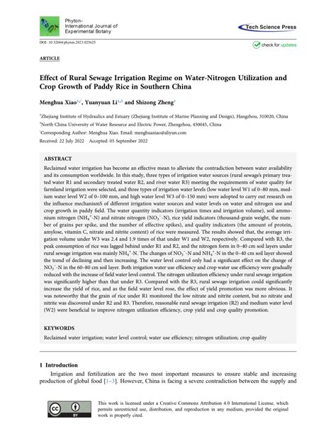 Pdf Effect Of Rural Sewage Irrigation Regime On Water Nitrogen Utilization And Crop Growth Of