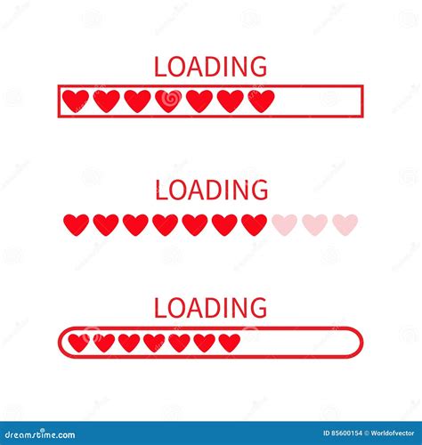Loading Progress Status Bar Icon Set Love Collection Red Heart Funny Happy Valentines Day