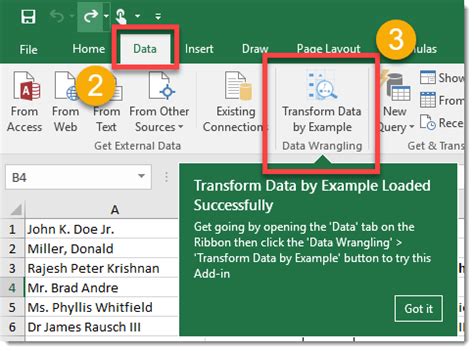 Step How To Transform Data By Example Data Wrangling How To Excel