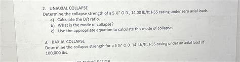 Solved Uniaxial Collapsedetermine The Collapse Strength Of A