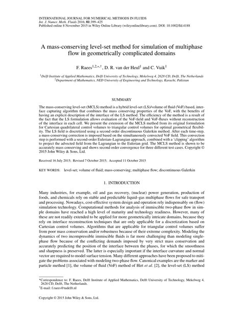 pdf a mass conserving level set method for simulation of multiphase