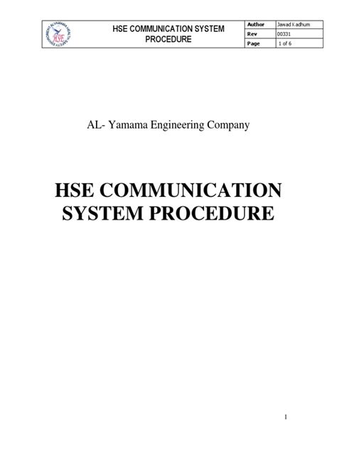 5 2 21 Ay Hse Communication Procedure Pdf Employment Project Manager