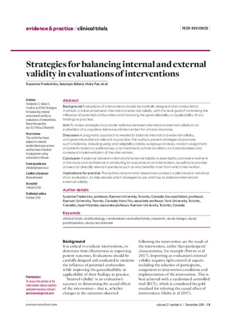 Pdf Strategies For Balancing Internal And External Validity In