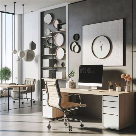 Modern Office Workspace With A Computer Desk And Lamp Generative Ai For Illustrati Stock