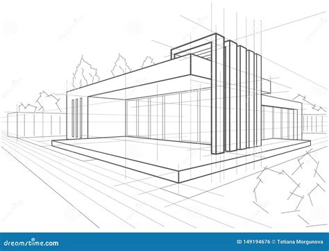 Abstract Architectural Linear Sketch Modern Cottage Stock Vector