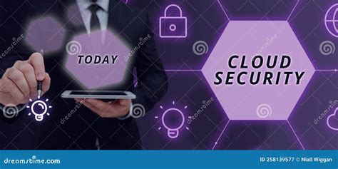 Hand Writing Sign Cloud Security Word For Imposing A Secured System Of