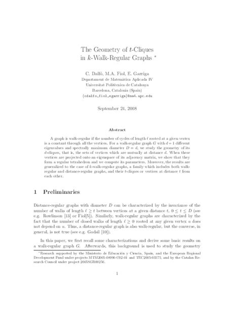 pdf the geometry of t cliques in k walk regular graphs