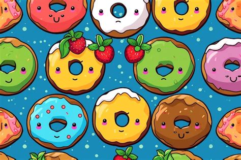 Premium Ai Image Cute Donut Cartoon Colorful Wallpaper