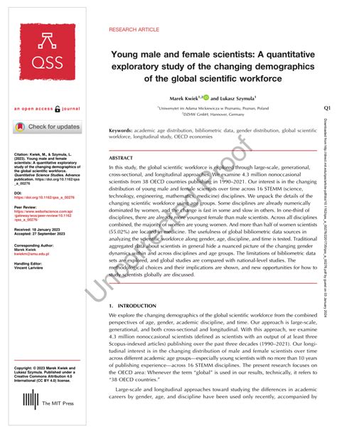 Pdf Young Male And Female Scientists A Quantitative Exploratory