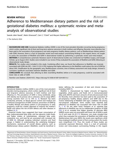Pdf Adherence To Mediterranean Dietary Pattern And The Risk Of Gestational Diabetes Mellitus