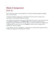 acc 630 week 2 assignment.docx - Week 2 Assignment CLO: 2 Prior to beginning work on this ...
