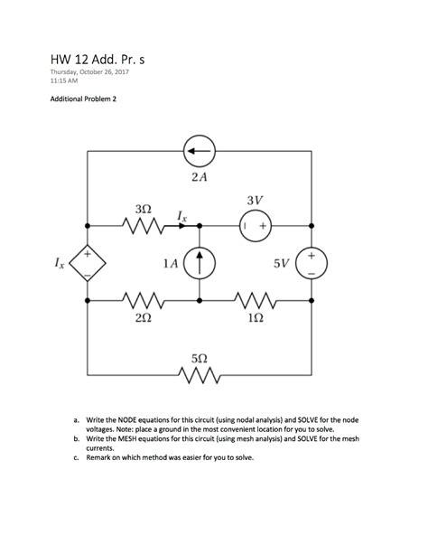 Solved A Write The Node Equations For This Circuit Using