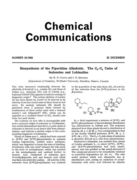 Biosynthesis Of The Piperidine Alkaloids The C6c2 Units Of Sadamine