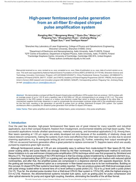 Pdf High Power Femtosecond Pulse Generation From An All Fiber Er Doped Chirped Pulse