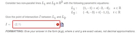 Solved Find The Point Of Intersection Of The Two Lines L1