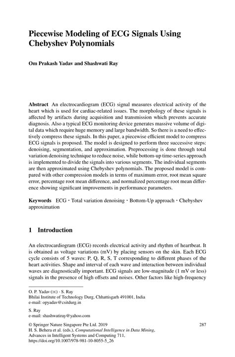 Pdf Piecewise Modeling Of Ecg Signals Using Chebyshev Polynomials