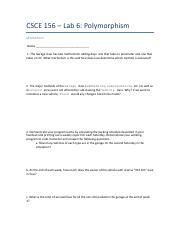 Lab Polymorphism Worksheet Pdf CSCE Lab Polymorphism Worksheet Name The Garage Class