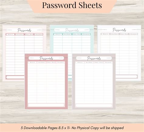 Printable Password Tracker Password Organizer Password Keeper Printable Password List Insert